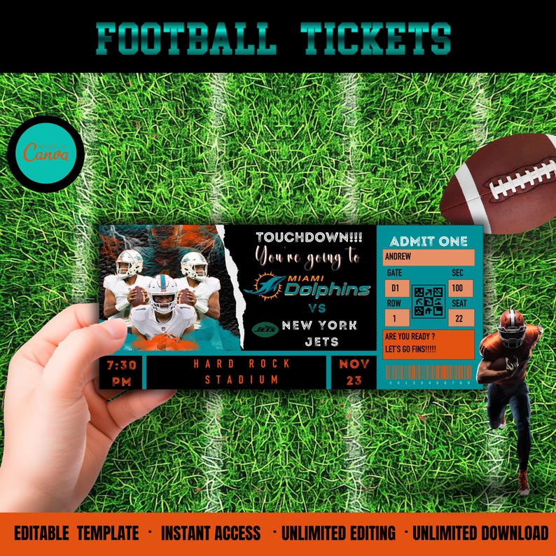 Editable Football Sports Ticket Template | Customizable Canva Design ...