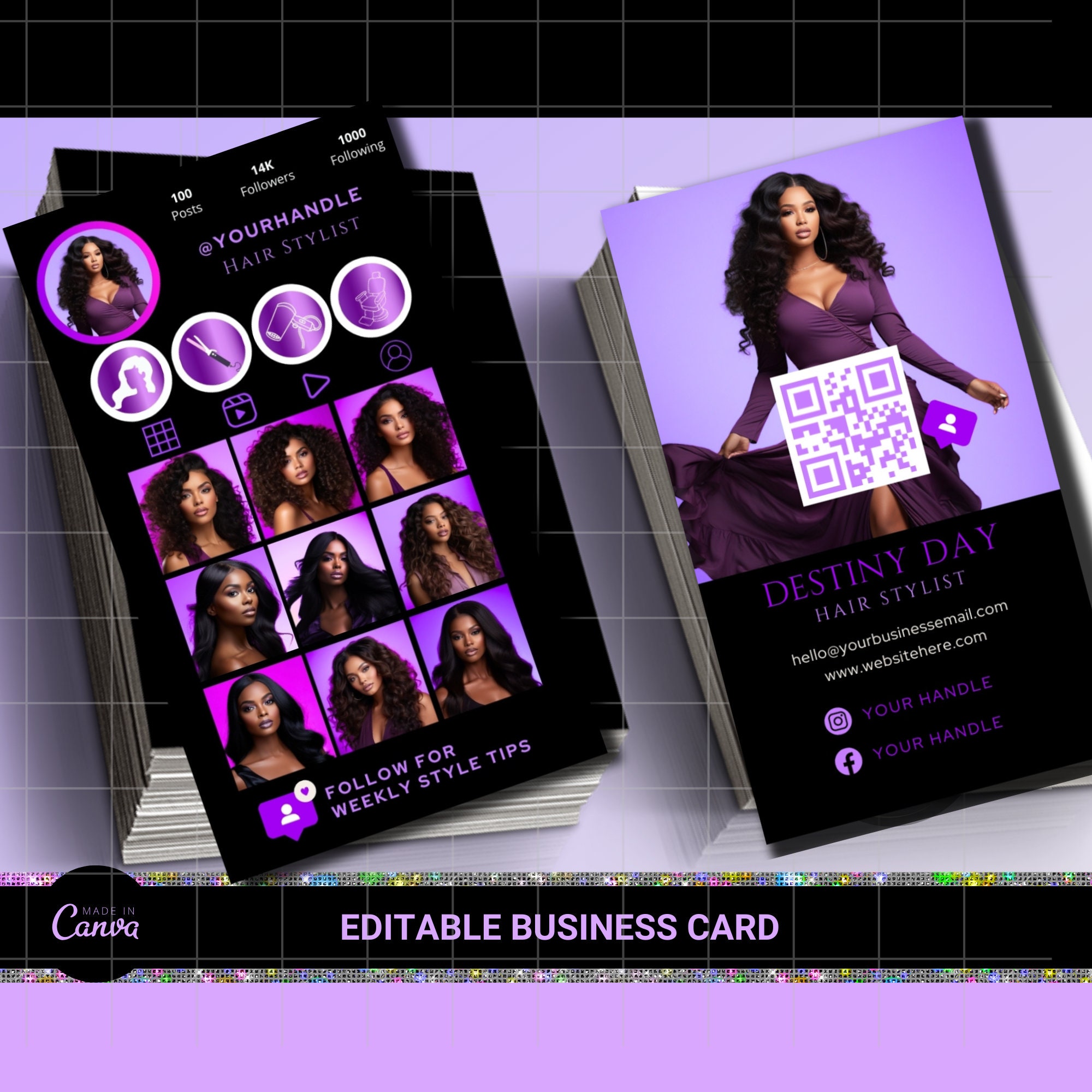 Stylish Ig Business Card Template, IG Card, Hairdresser Business Cards ...