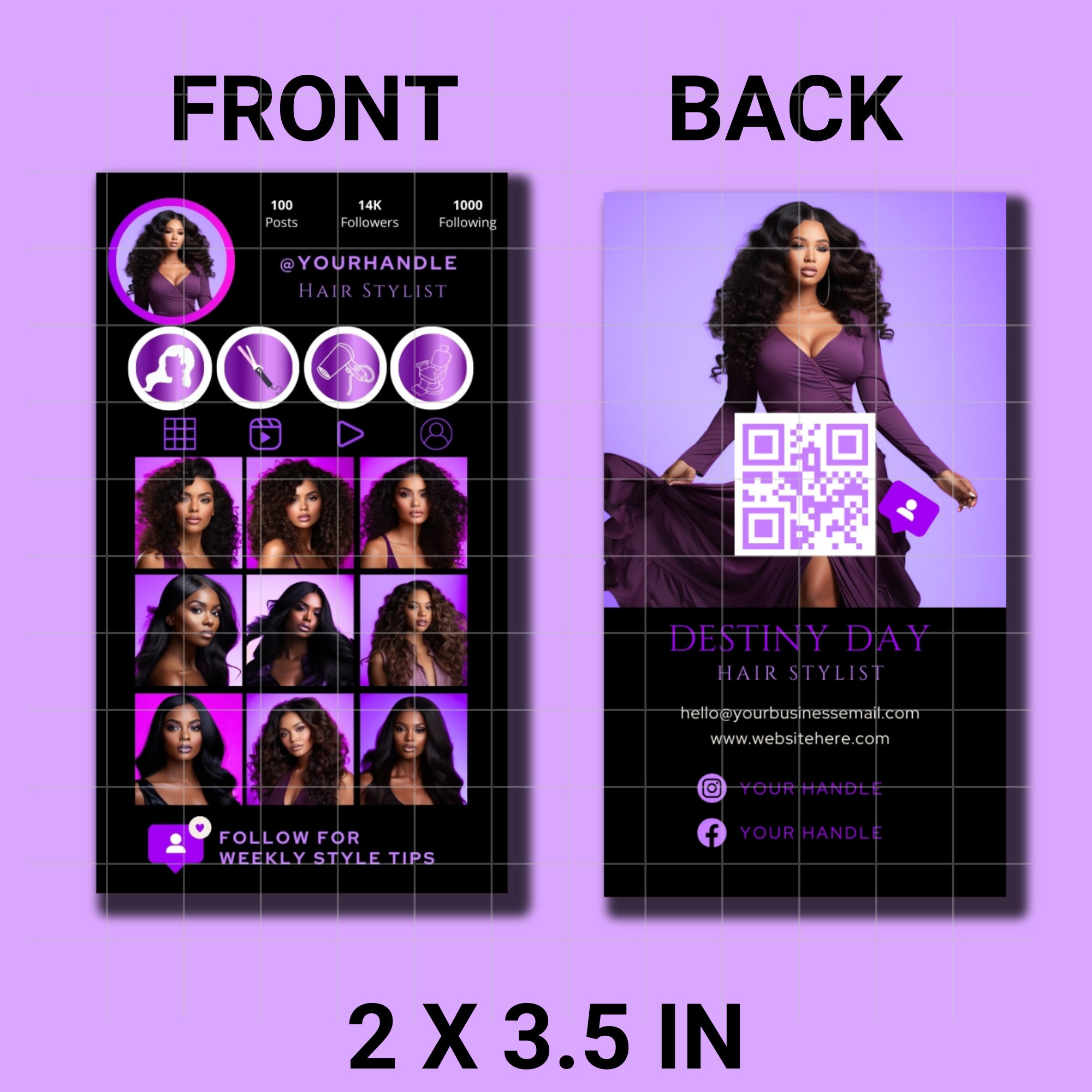 Stylish Ig Business Card Template, IG Card, Hairdresser Business Cards ...