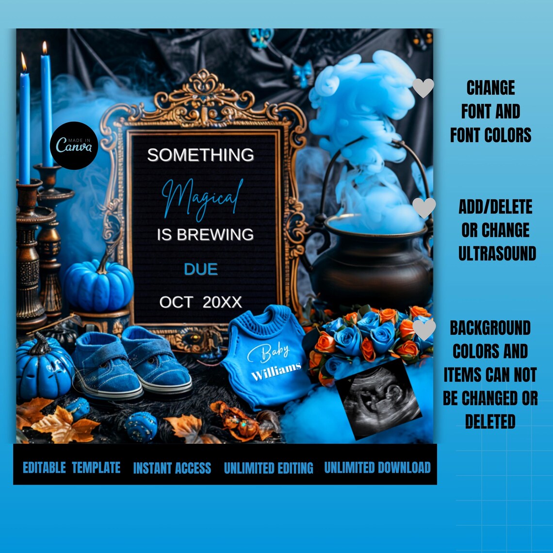 Magical Blue Cauldron Halloween Baby Boy Announcement October Baby ...