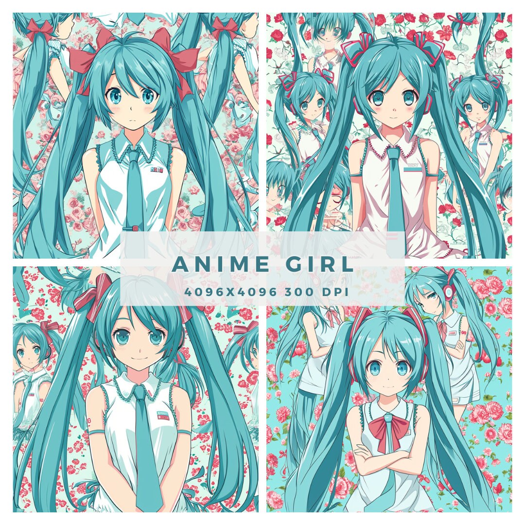 4 Count Anime Girl Seamless Pattern Digital Print 300 Dpi Commercial ...