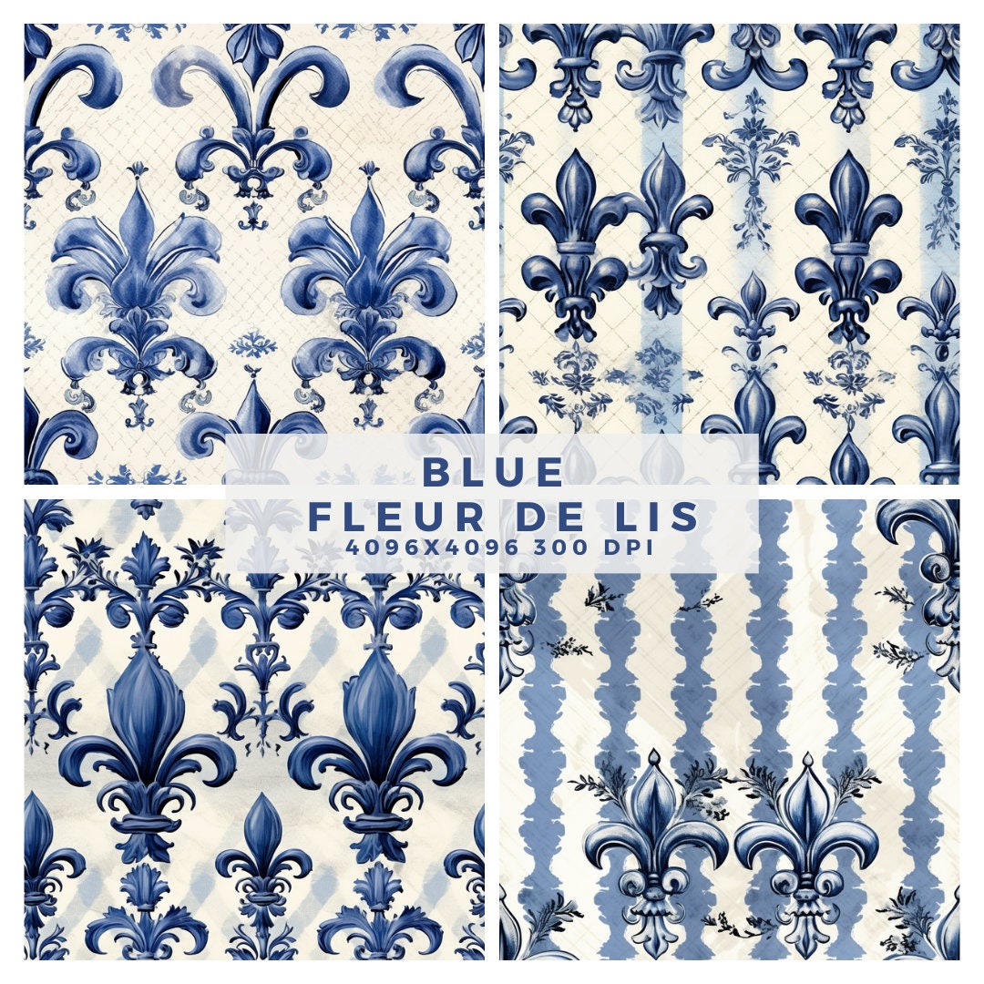 4 Blue Fleur De Lis Digital Paper Seamless Commercial Use - Etsy