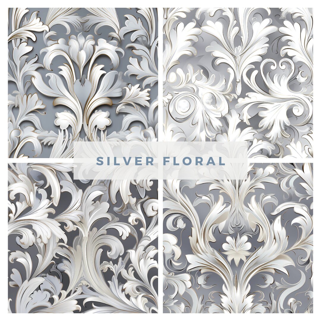 Silver Floral Digital Paper Seamless - Etsy