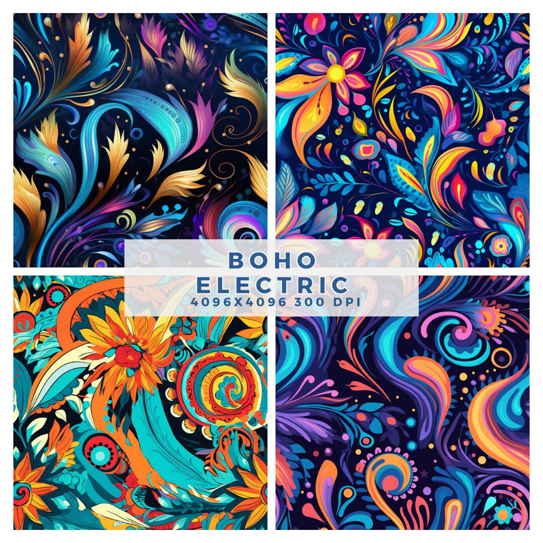 4 Boho Style Digital Prints for Scrapbooking or Journal Covers ...