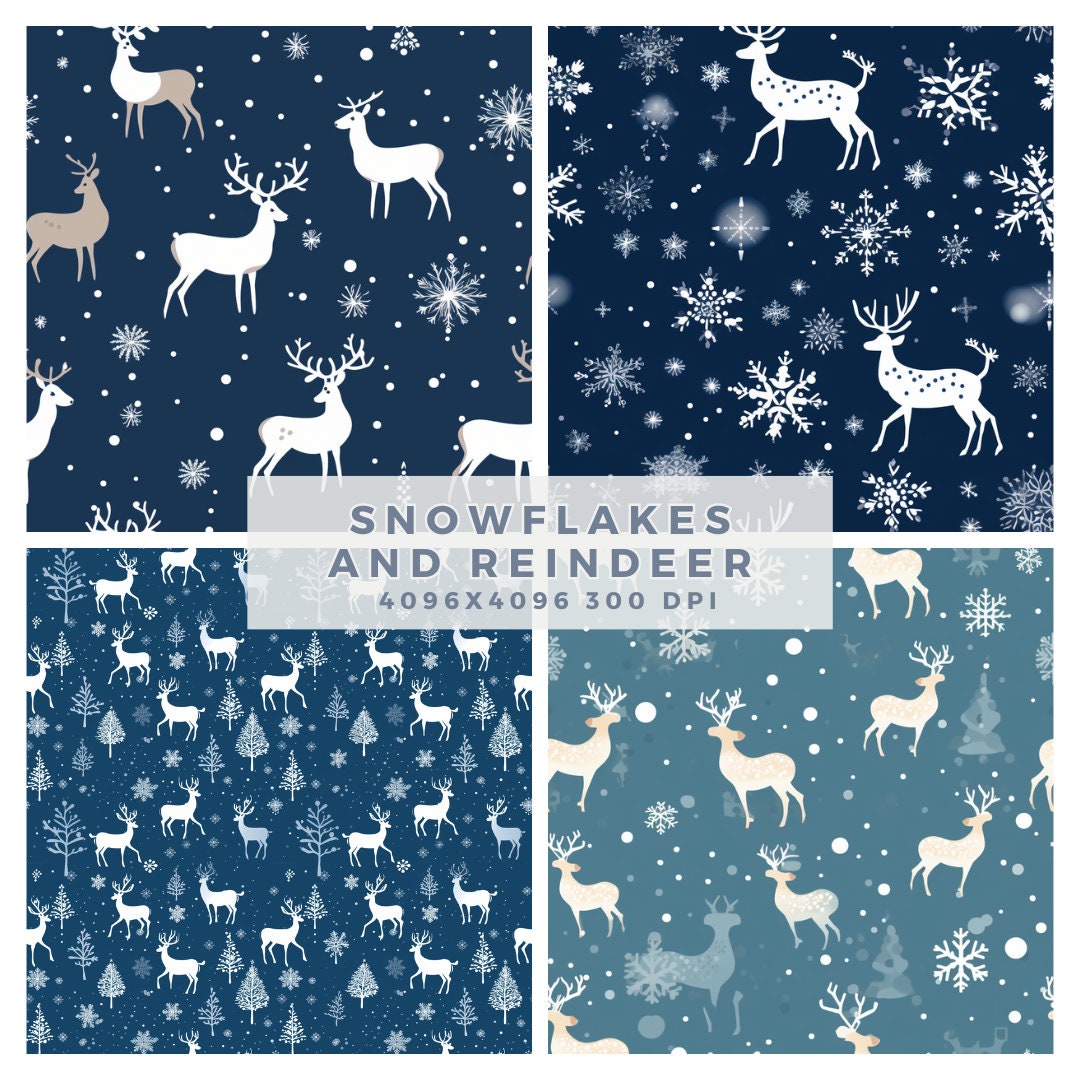 Snowflakes and Reindeer Christmas Paper Seamless - Etsy