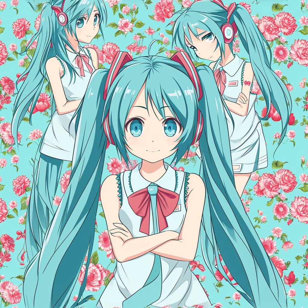 4 Count Anime Girl Seamless Pattern Digital Print 300 Dpi Commercial ...