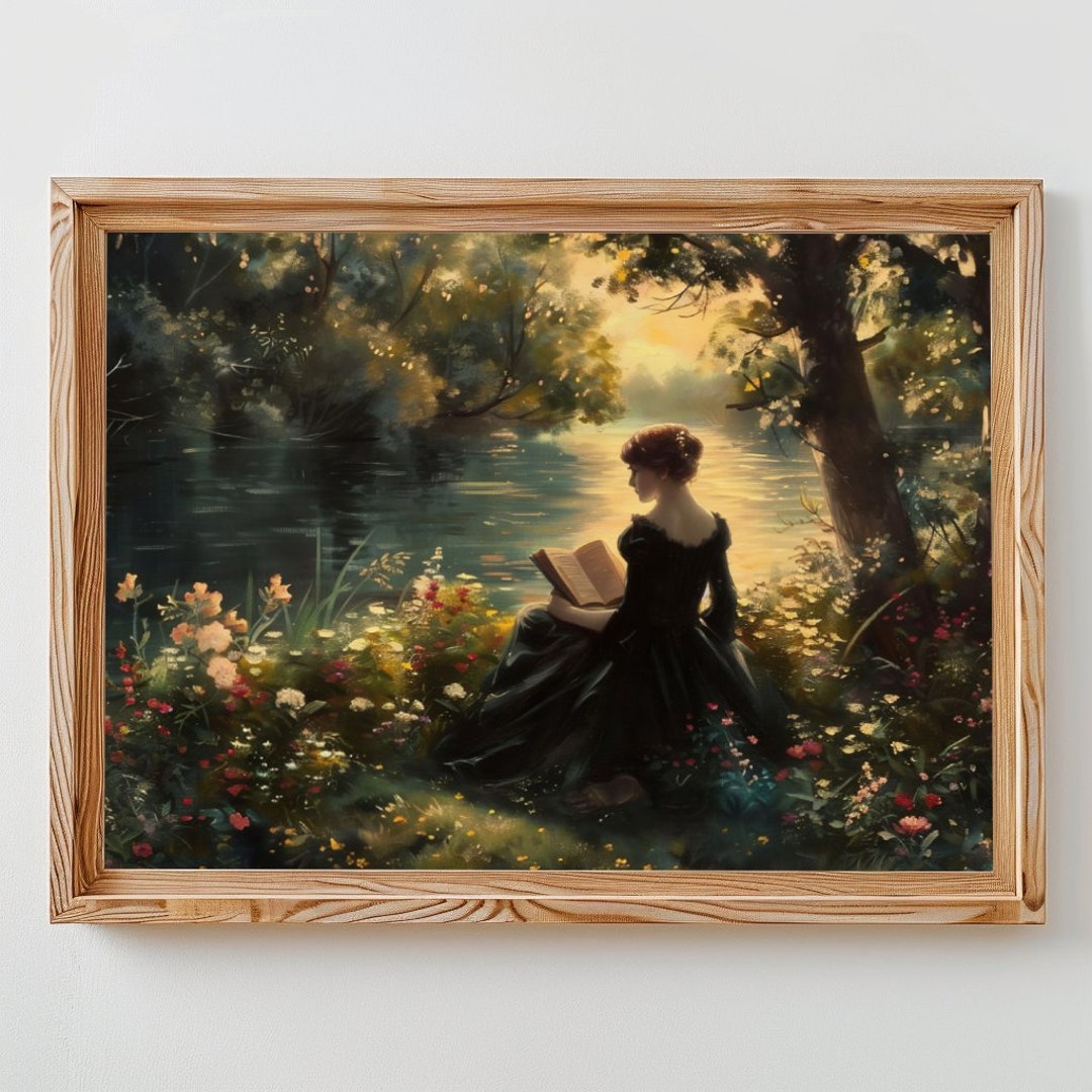Printable Woman Reading by the River Wall Art - Etsy