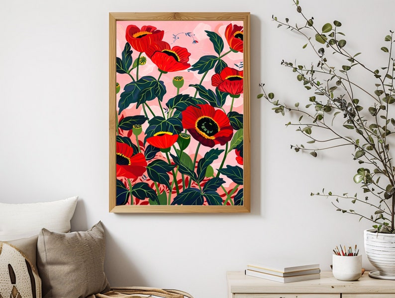 Printable Red Poppies Marimekko Style Wall Art Bold - Etsy