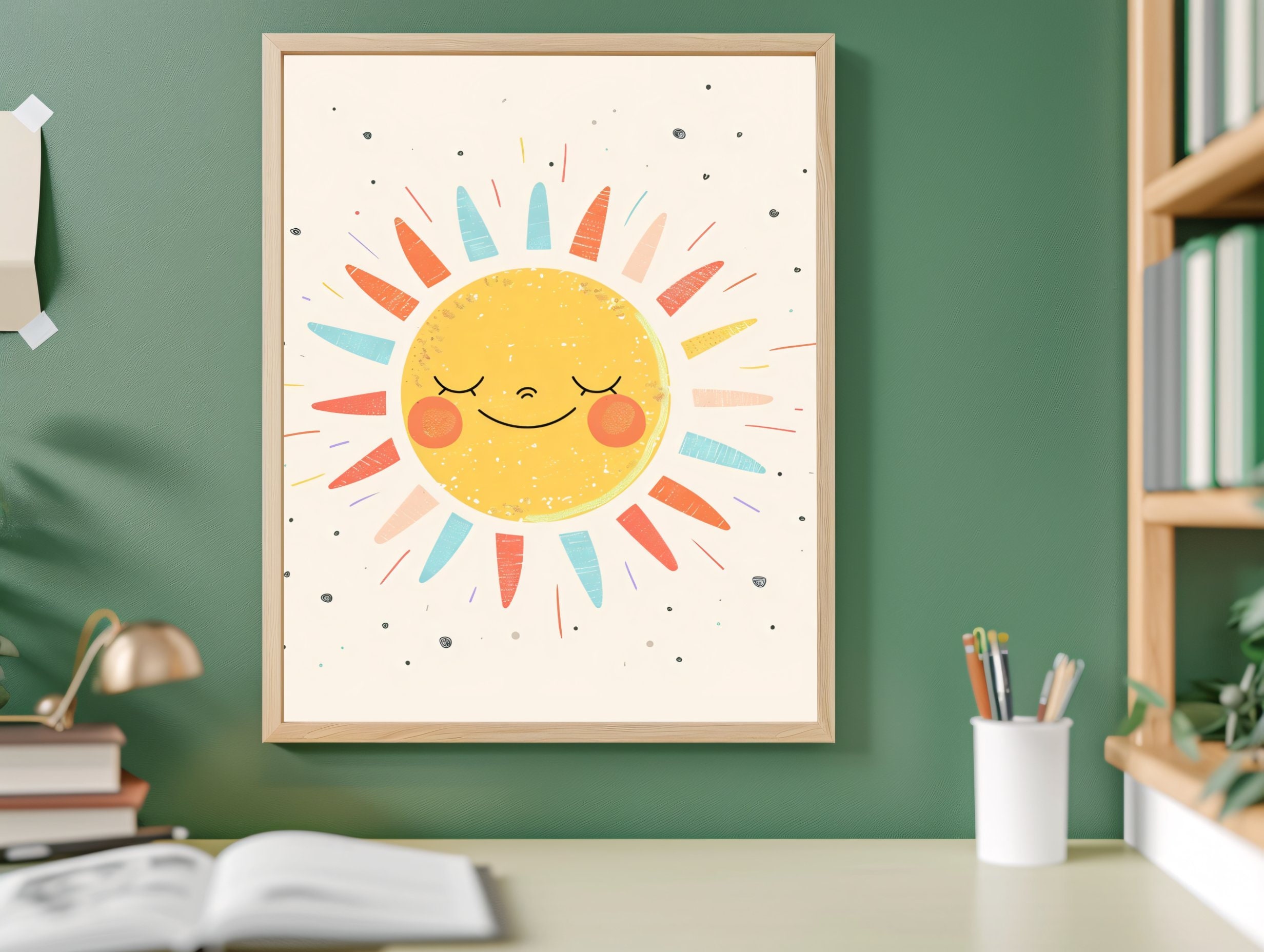 Printable Cute Cartoon Sun Wall Art for Children's Room Rainbow Stripes ...