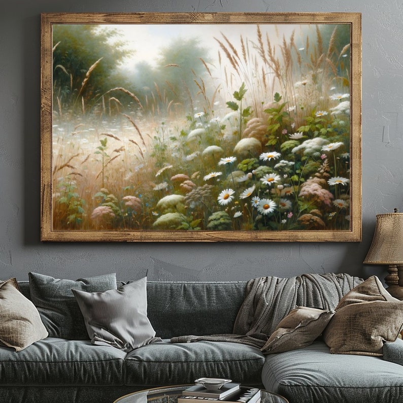 Printable Meadow Wildflower Wall Art English Countryside Scene in Neutral Earthy Tones - Etsy