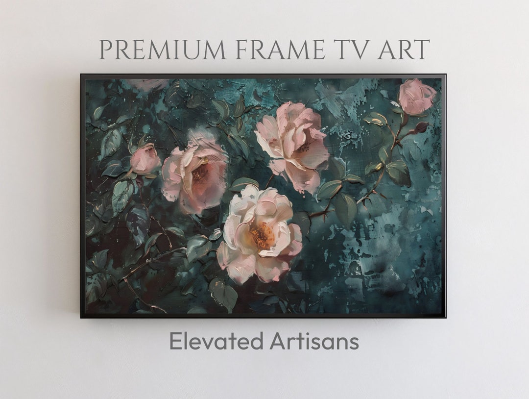 Frame TV Art Vintage Wild Roses Oil Painting Moody Chinese Brushwork ...