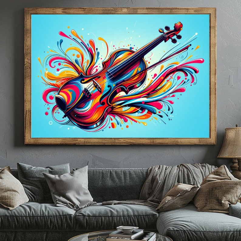 Printable Vibrant Violin Wall Art Colorful Music Illustration in Pastel ...