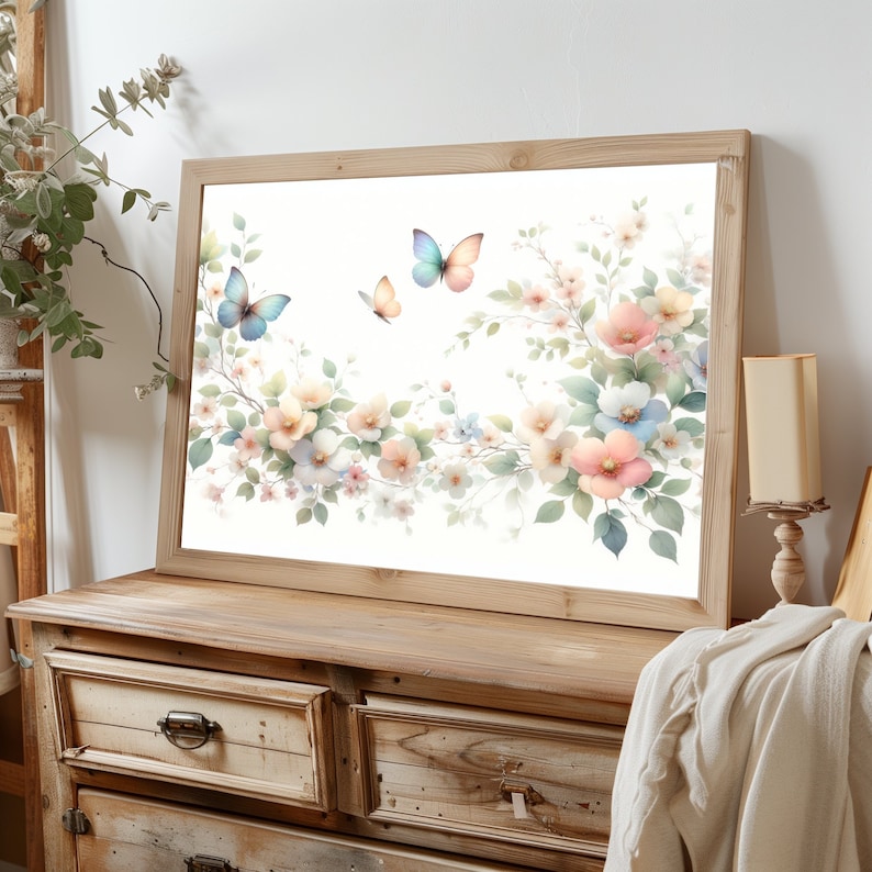 Printable Watercolor Flowers and Butterflies Wall Art for Spring Home ...