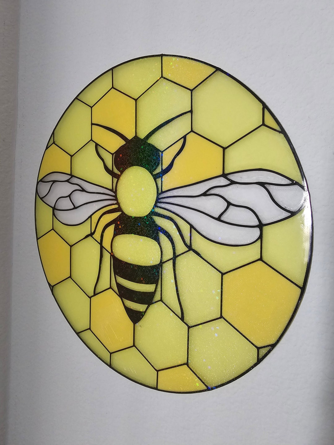 3D Printed Bee and Honeycomb stained Glass - Etsy