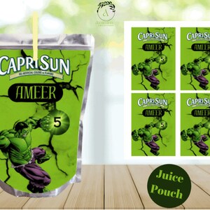 Superhero Hulk Party Labels Chip Bag Water Bottle Candy Ring Juice ...