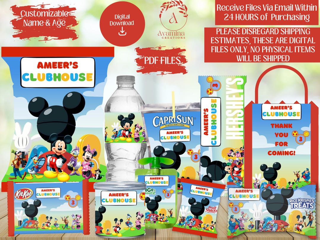 Mickey Mouse - Clubhouse - Party Labels - Chip Bag - Water Bottle ...