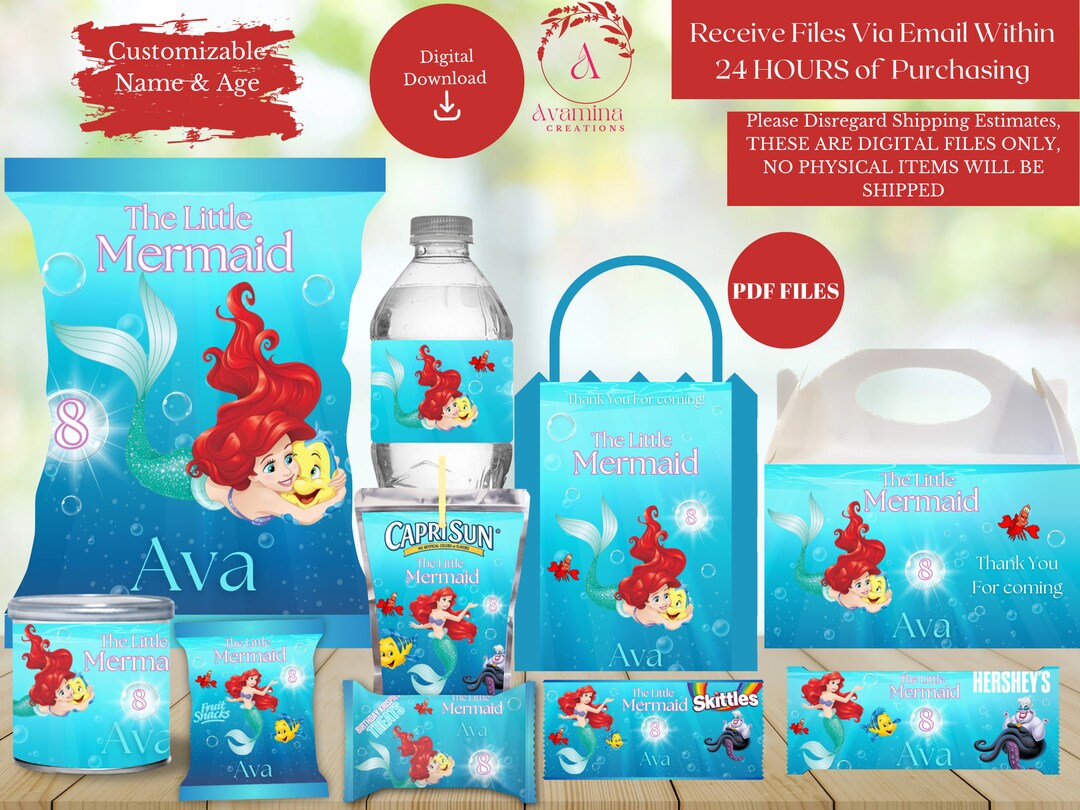 Princess Mermaid Party Labels - Mermaid -digital Files-party Favors ...