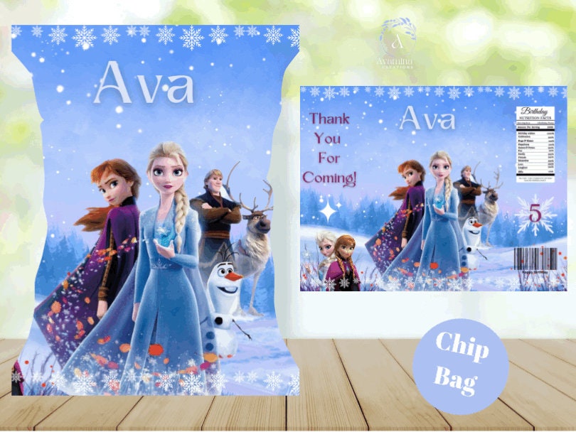 Frozen Party Labels Chip Bag Water Bottle Rice Treat kitkat Juice ...