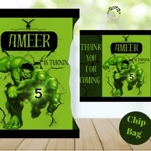 Superhero Hulk Party Labels Chip Bag Water Bottle Candy Ring Juice ...