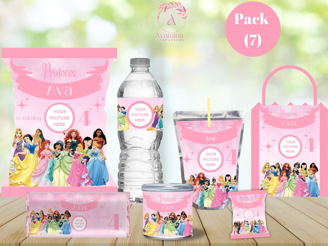 Princess Party Pack Labels Add Photo Chip Bag Water Bottle Candy Bar ...