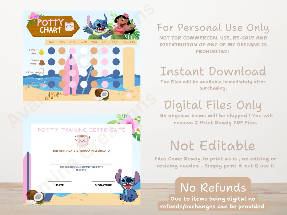 Lilo and Stitch Potty Chart - Instant Download -sticker Chart - Toddler ...