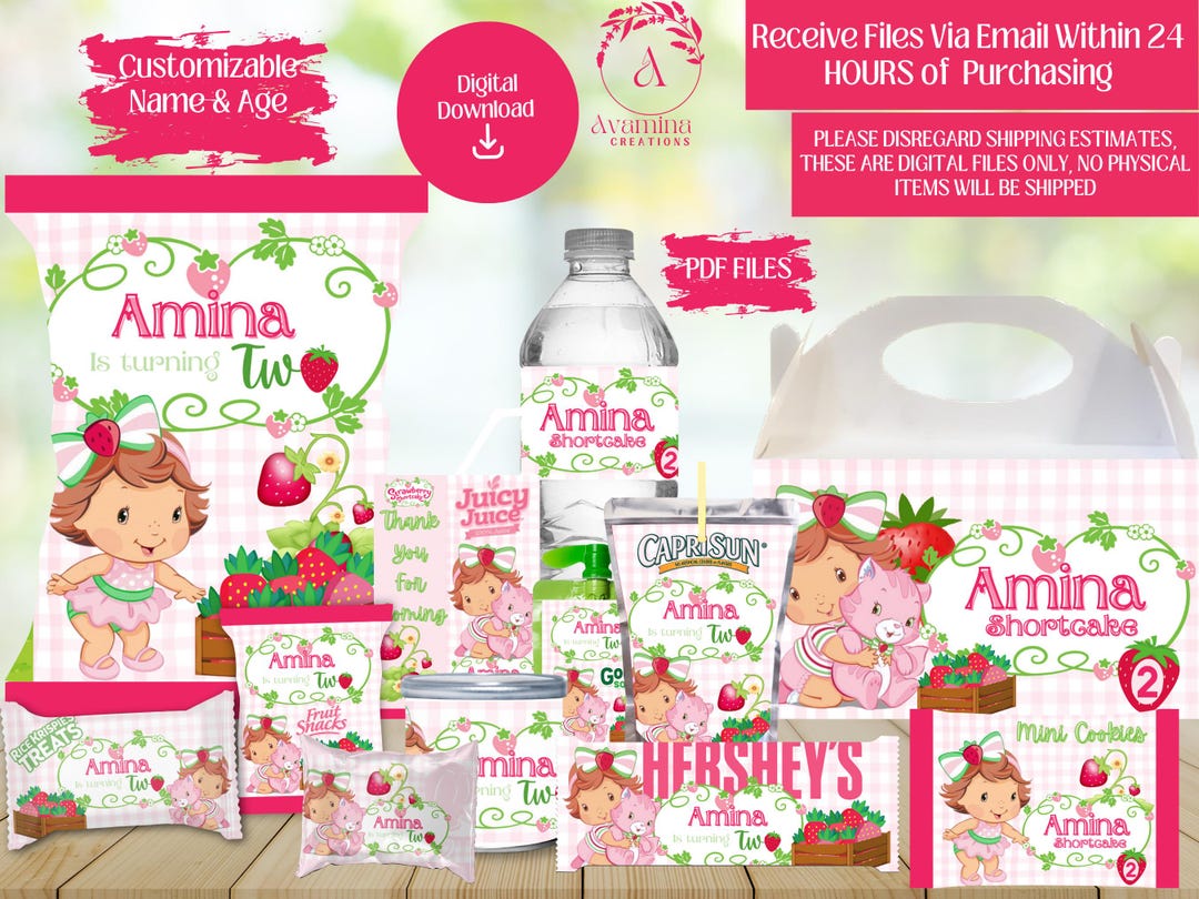 Strawberry Baby - Birthday Party Labels - Shortcake- Girl- Berry ...