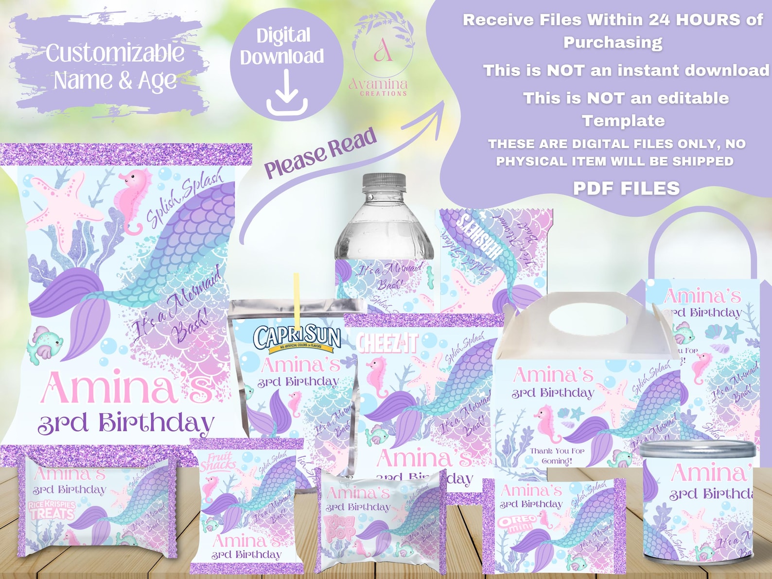 Mermaid Party Favor Labels - Mermaid Chip Bag - Water - Juice ...