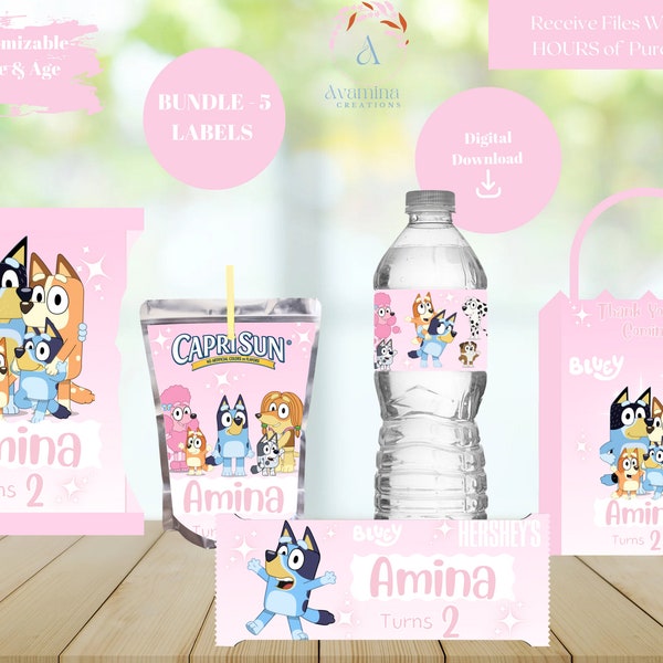 Pink Bluey Party Favor Labels - Etsy