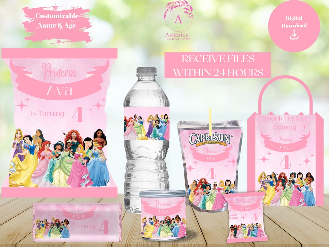 Princess Party Pack Labels Chip Bag Water Bottle Candy Bar fruit Snacks ...