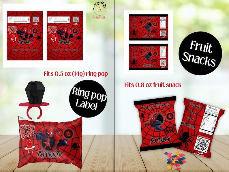 Superhero - Spider - Party Labels - Chip Bag - Water - Rice Treat ...