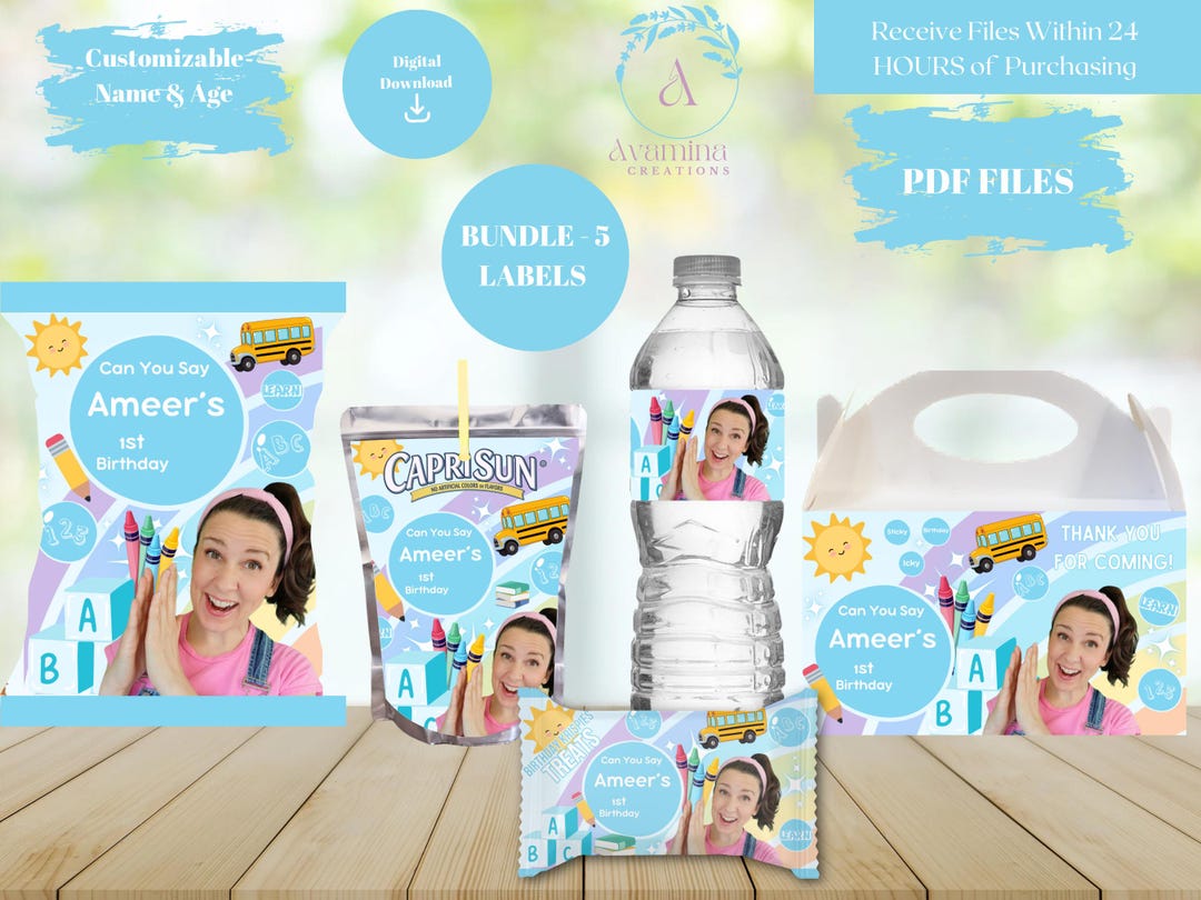 Ms.rachel Boy Party Favor Labels 5 Pack Birthday Chips Water Juice ...