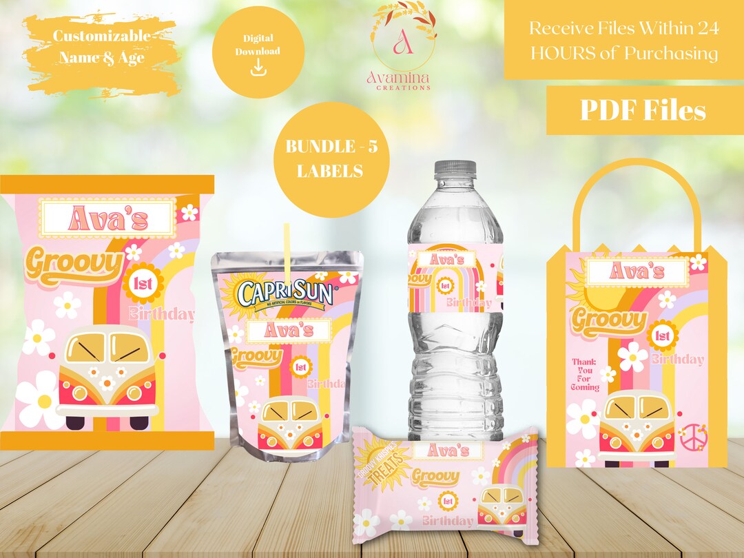 Groovy Party Favor Labels - 5 Pack- Birthday- Hippie-70s -chip Bag ...