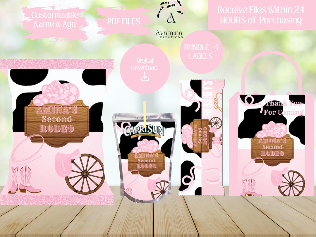 Pink Rodeo - Party Labels - 4 Pack- Girl Birthday- Western - Chip Bag ...