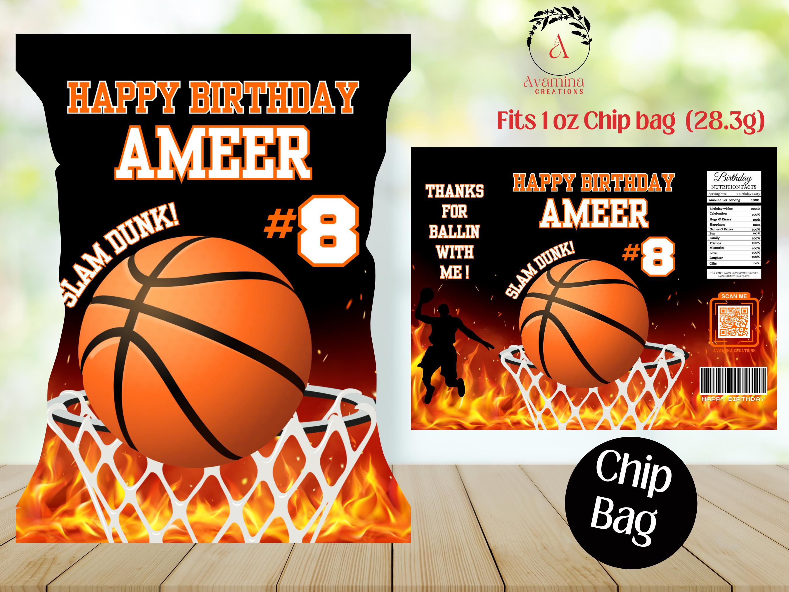 Basketball Party Favor Labels - Basketball Chip Bag -juice- Slam Dunk ...