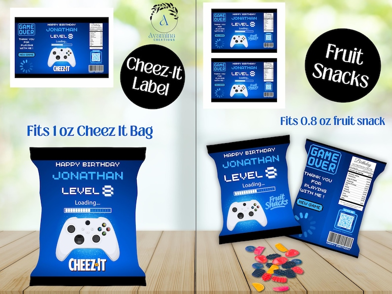 Gamer Party Favor Labels - Video Game Chip Bag - Water - Juice ...