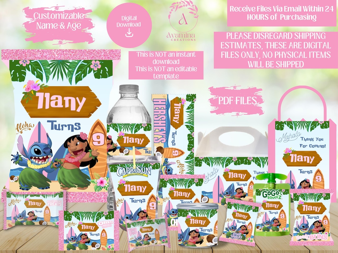 Hula - Lilo and Stitch Party Favor Labels-stitch Chip Bag -water-lilo ...