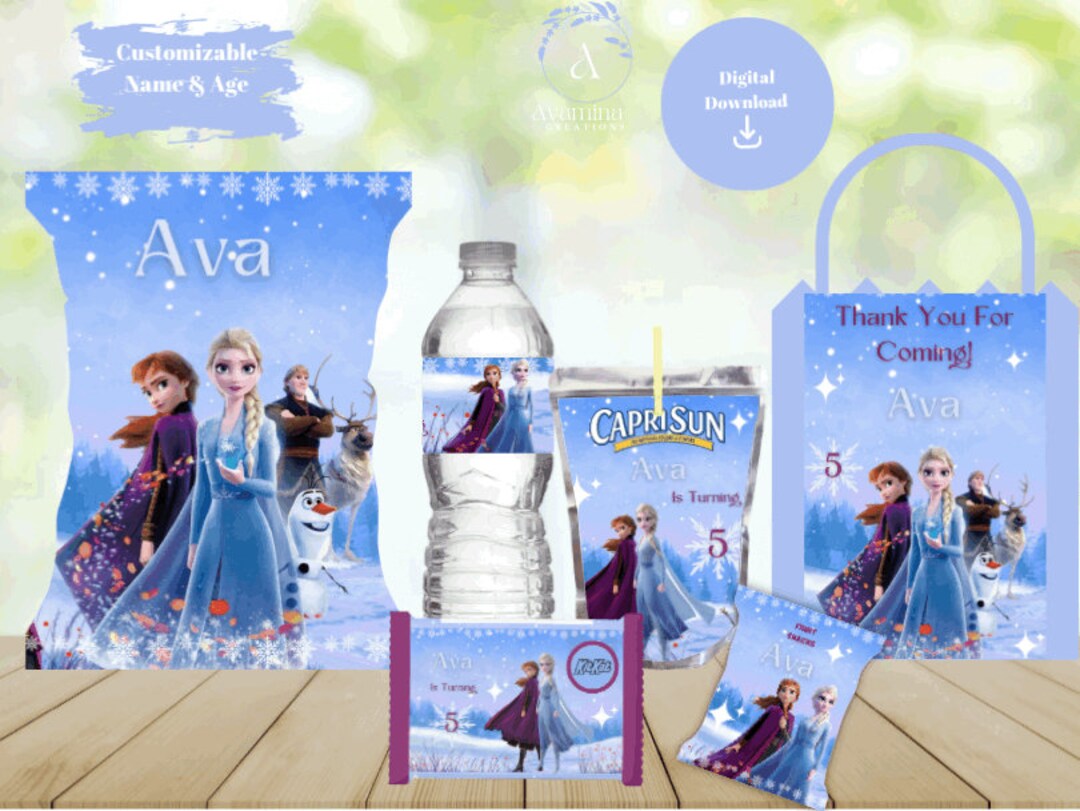 Frozen Party Labels Chip Bag Water Bottle Rice Treat kitkat Juice ...