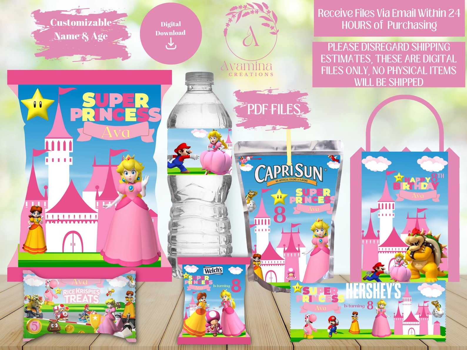 Super Princess Party Pack Labels -peach- Chips - Water Bottle - Candy ...