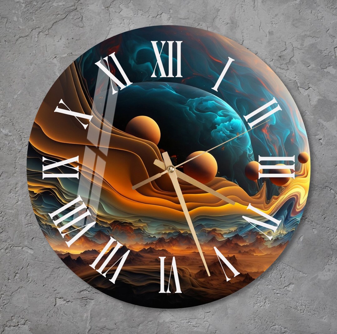 Glass Abstract Wall Clock Wall Art, Planets Tempered Glass Wall Clock ...
