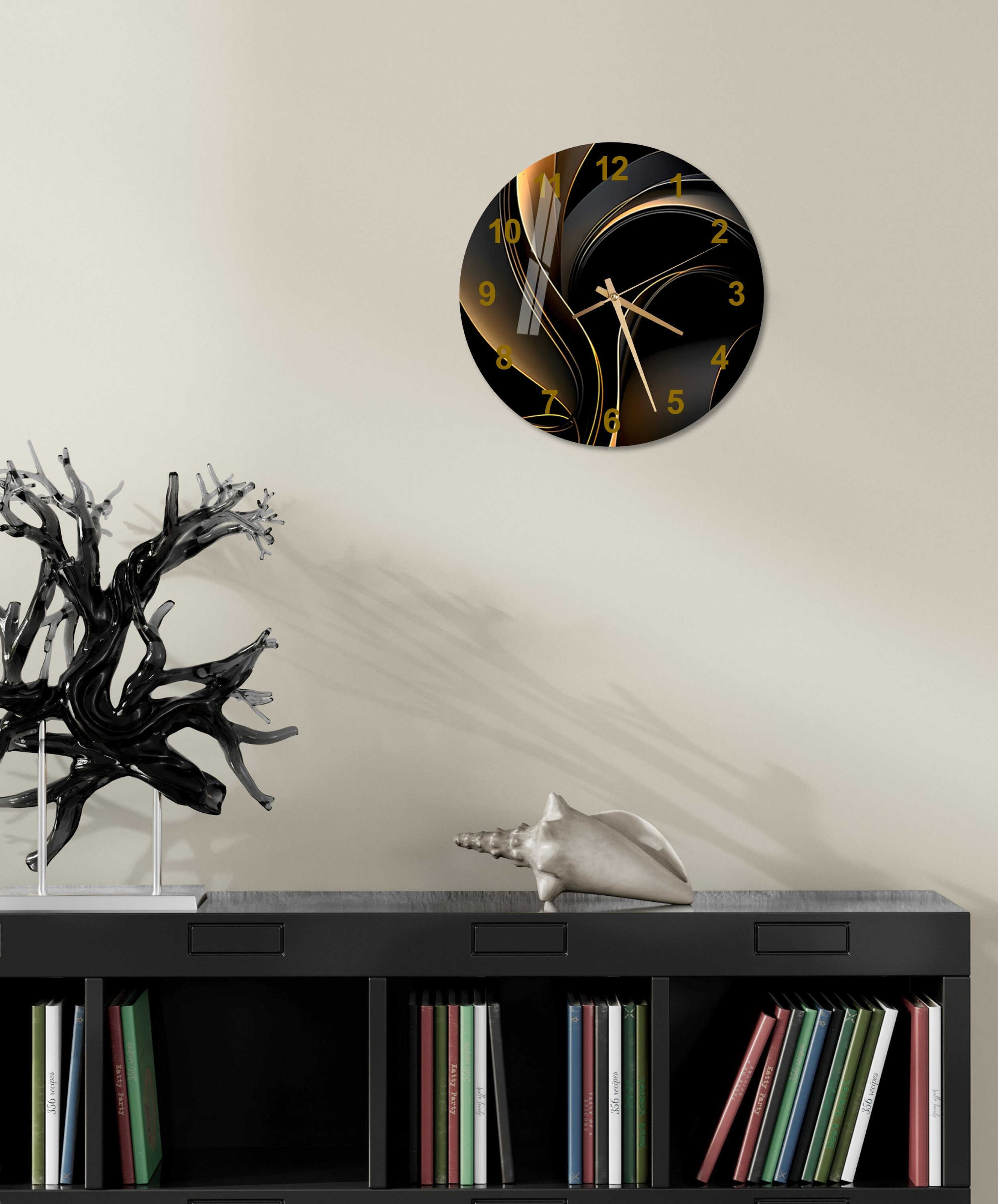 Glass Abstract Wall Clock Wall Art, Geometric Dark Tempered Glass Wall ...
