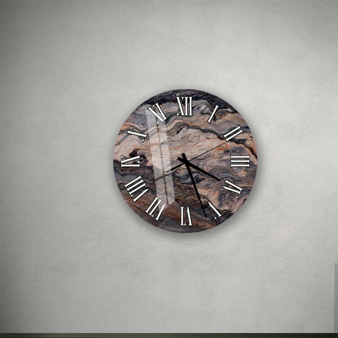 Modern Marble Wall Clock, Abstract Stone Art - Tempered Glass Decor ...