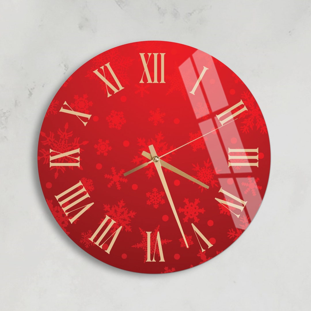 Tempered Glass Red Wall Clock Wall Art, Unique Housewarming, New Year ...