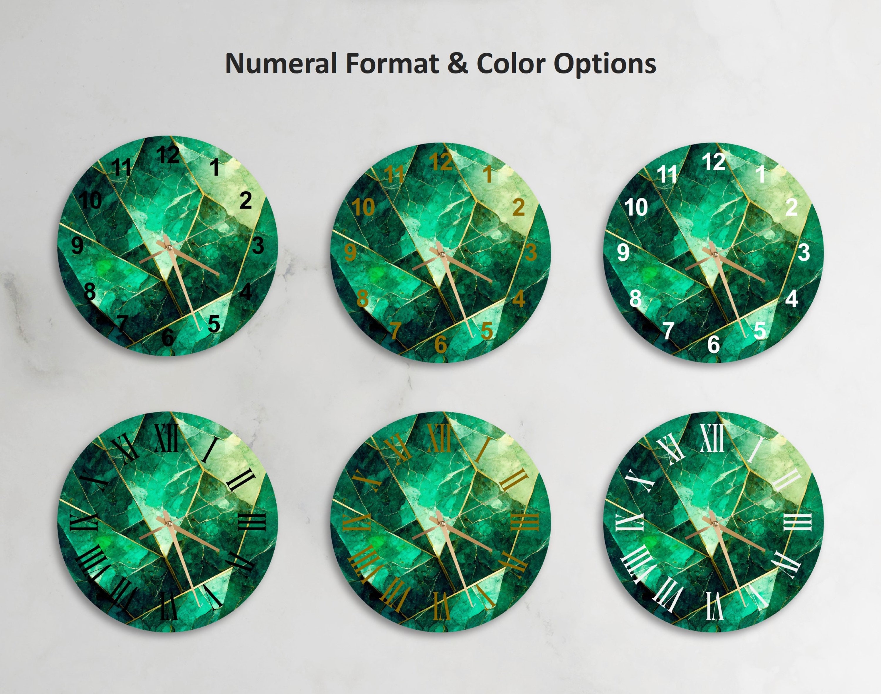 Glass Marble Style Wall Clock Wall Art, Green Shades Tempered Glass ...