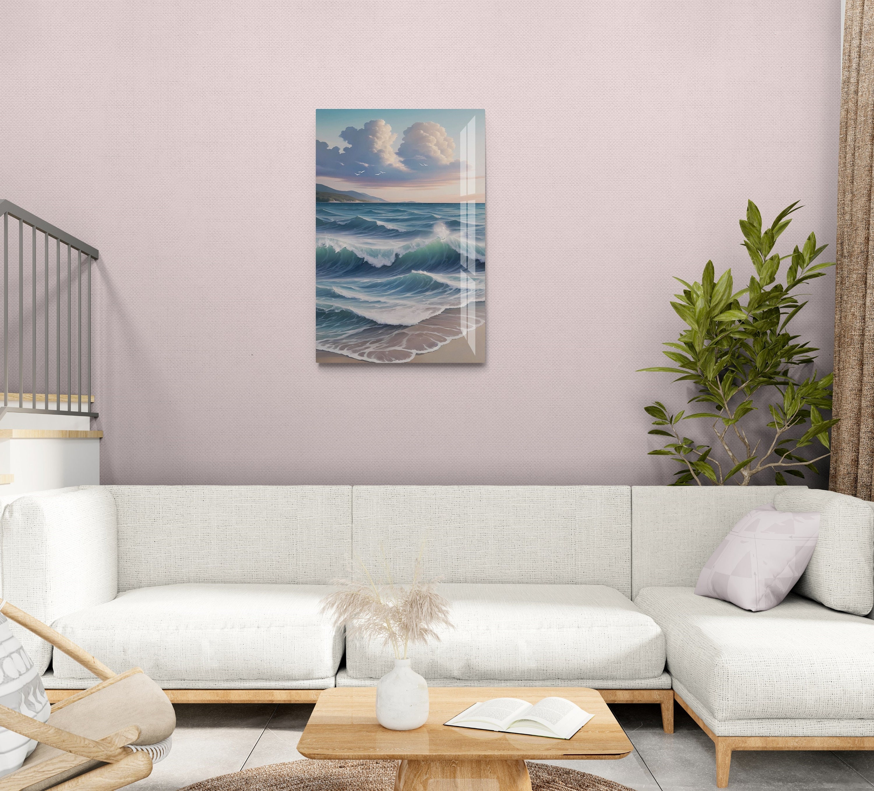 Large Sea Tempered Glass Wall Art Decor, Ocean and Moon Minimalist ...