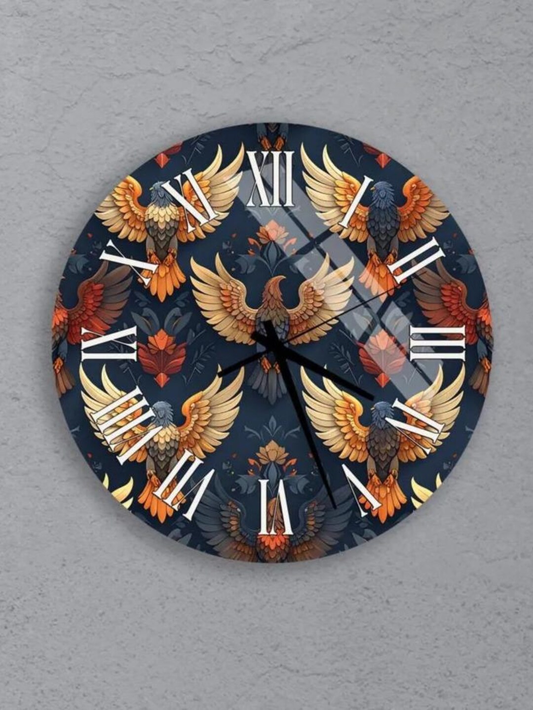 Majestic Bird Art Wall Clock: Dark Blue Eagle Silhouette - Tempered ...