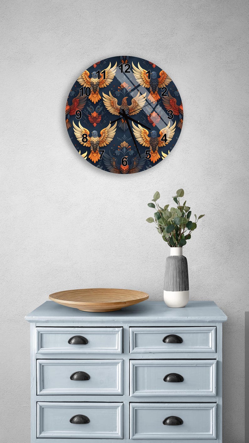 Majestic Bird Art Wall Clock: Dark Blue Eagle Silhouette - Tempered ...