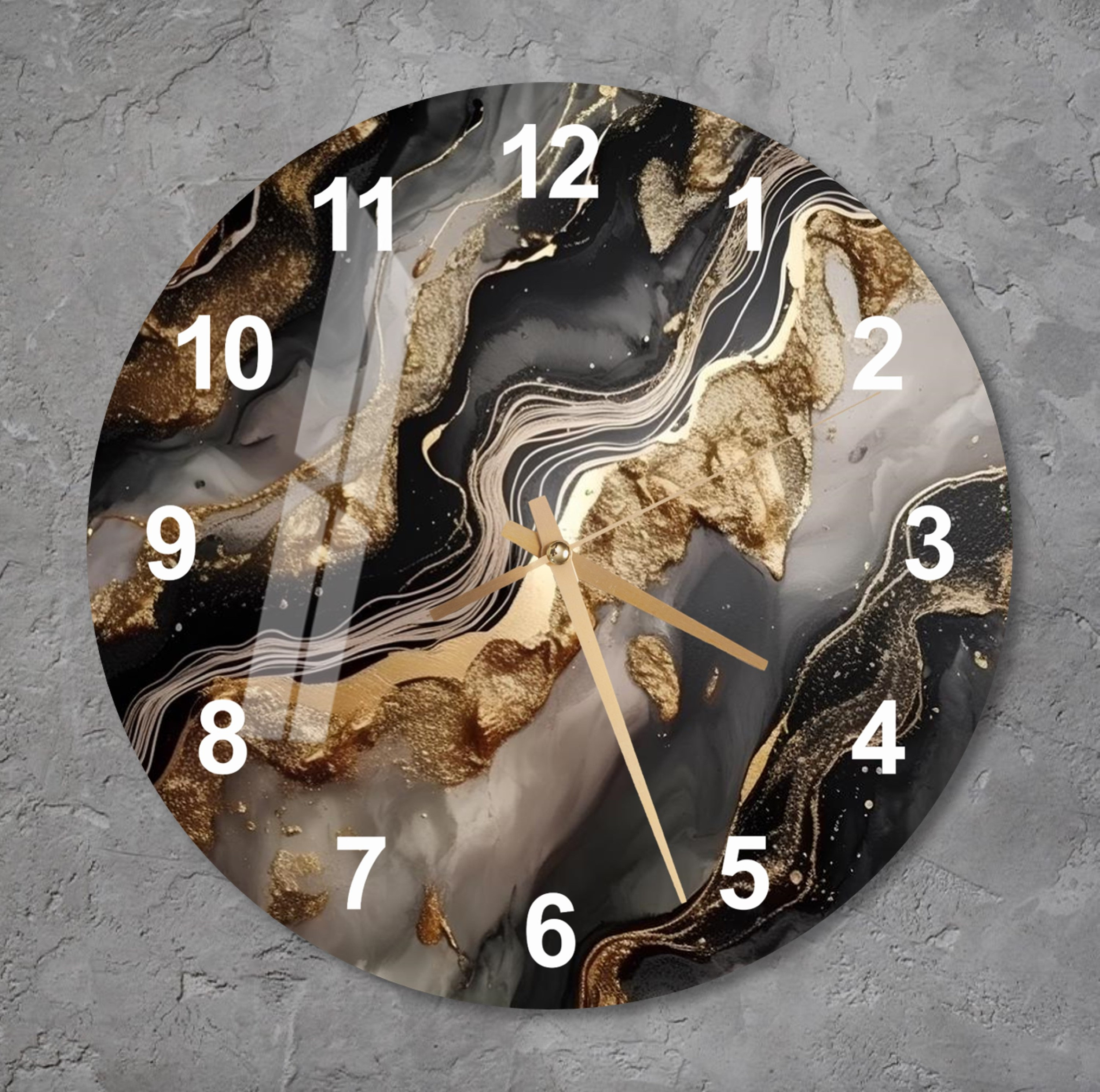 Glass Abstract Wall Clock Wall Art, Marbled Style Tempered Glass Wall ...