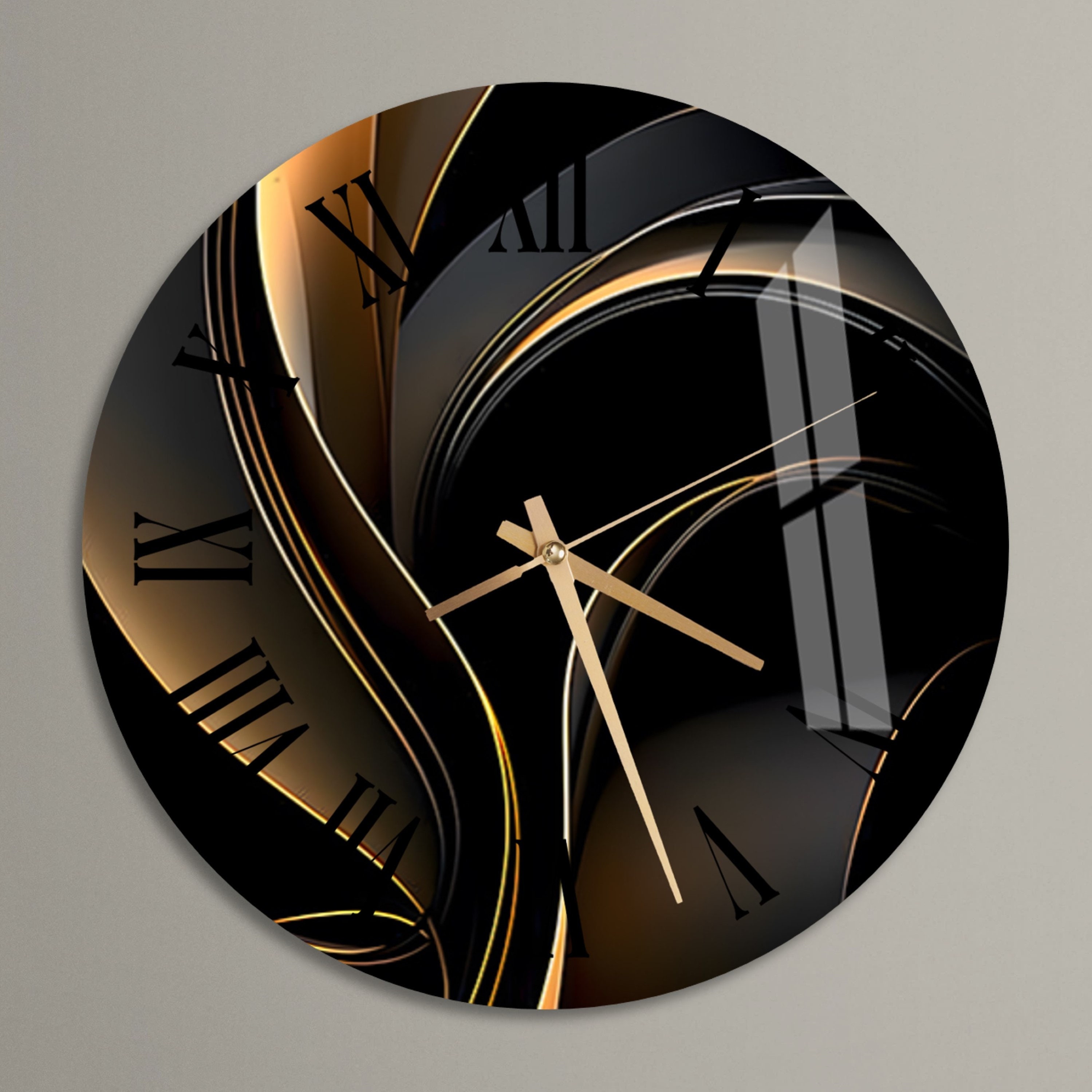Glass Abstract Wall Clock Wall Art, Geometric Dark Tempered Glass Wall ...