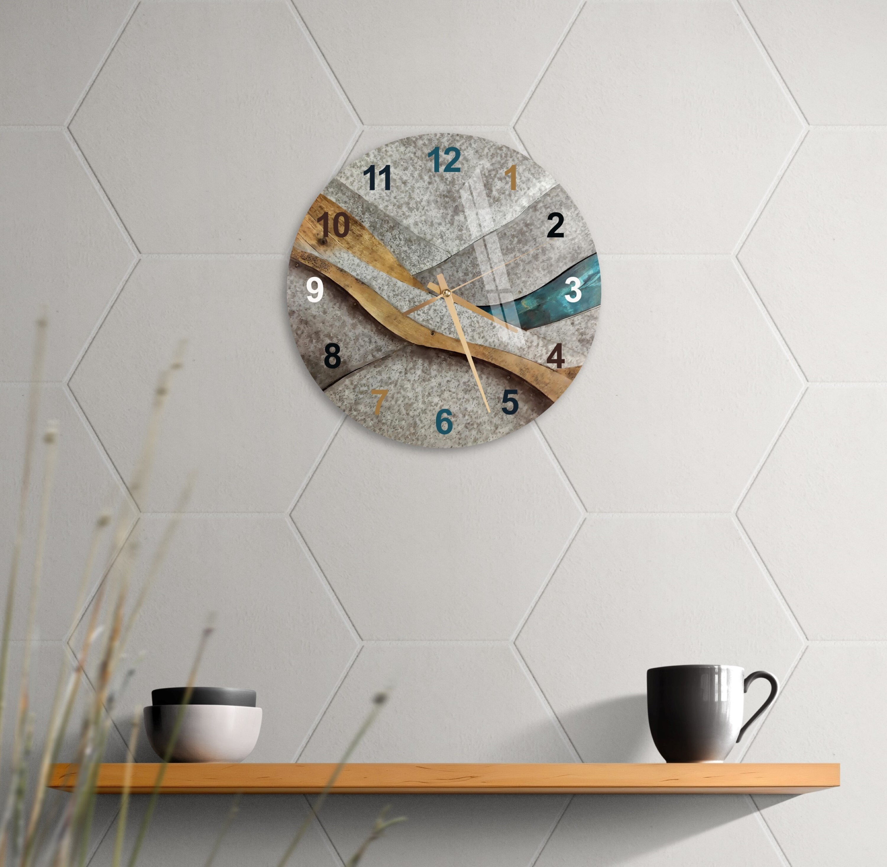 Glass Colorful Wall Clock Wall Art, Abstract Stone Style Tempered Glass ...