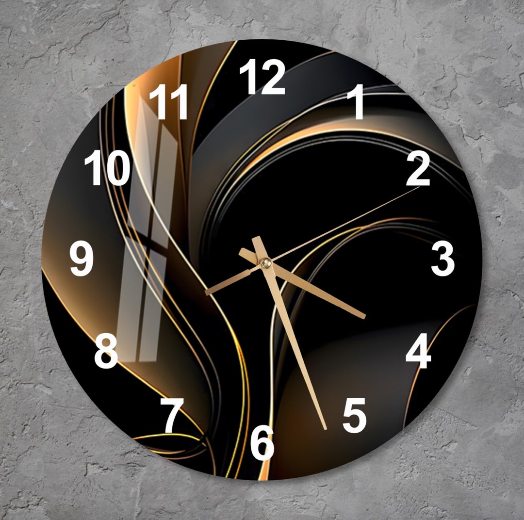 Glass Abstract Wall Clock Wall Art, Geometric Dark Tempered Glass Wall ...